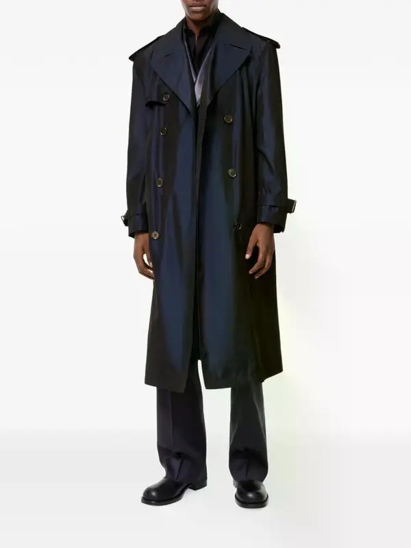 Burberry Long Silk Hoxton Trench Coat - Blue