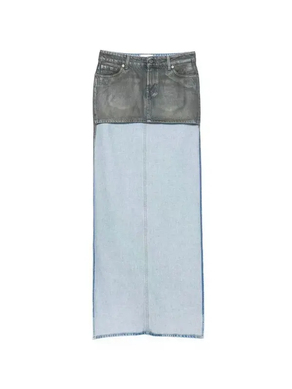 7 For All Mankind Coated Paneled Denim Skirt - Blue
