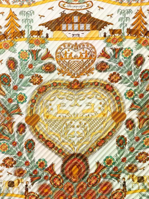 Hermès 1990-2010 Decoupages Pleated Silk Scarf Scarves - Yellow