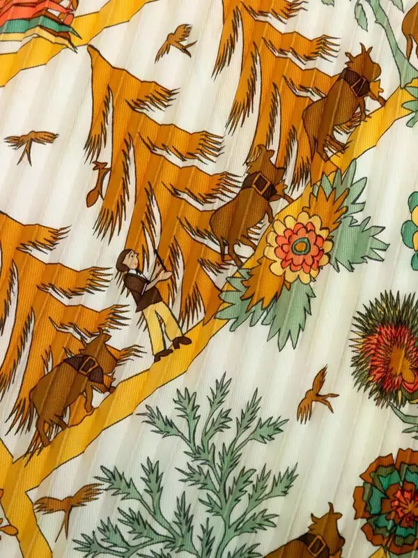 Hermès 1990-2010 Decoupages Pleated Silk Scarf Scarves - Yellow