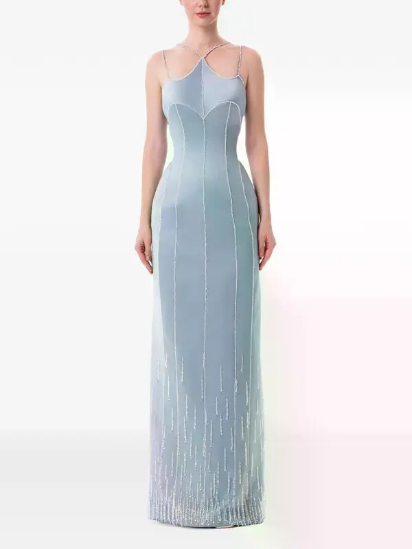 DINA MELWANI Crystal-trimmed Satin Maxi Dress