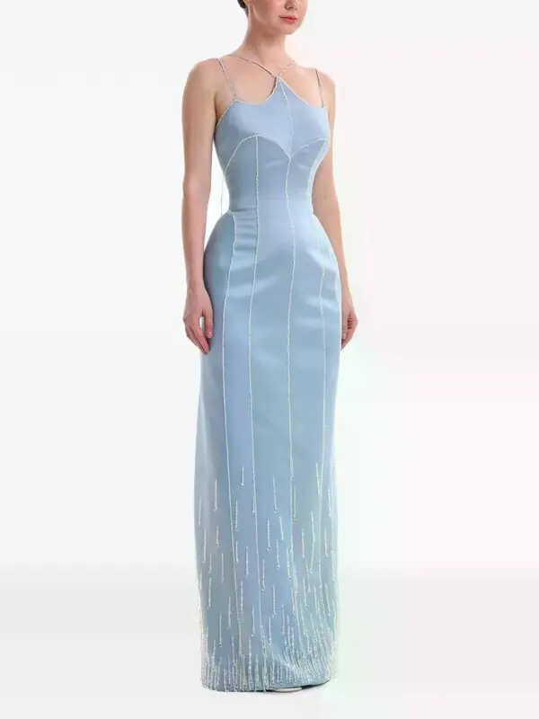 DINA MELWANI Crystal-trimmed Satin Maxi Dress
