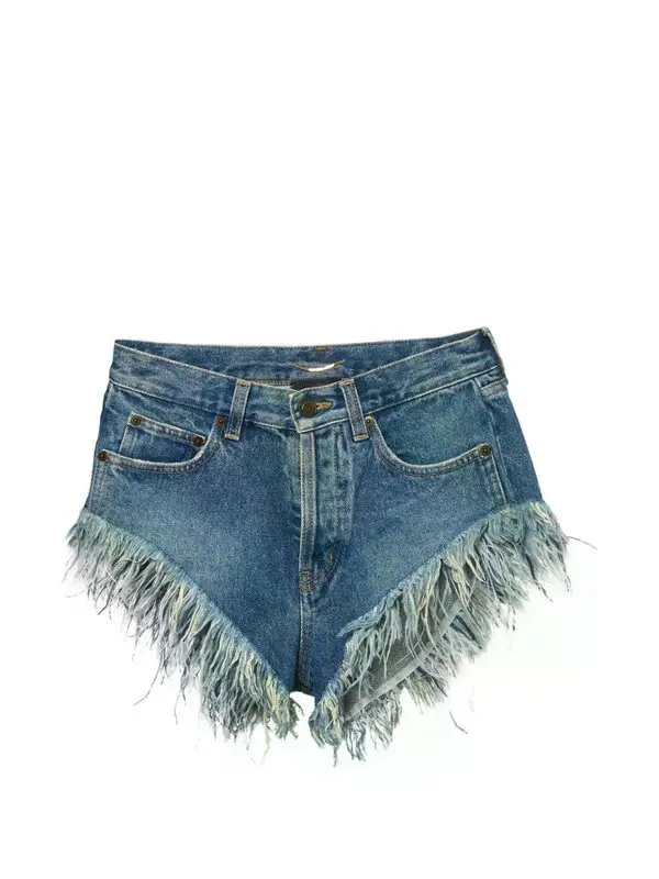 Saint Laurent Feather-trim Denim Shorts