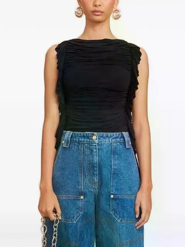 Cult Gaia Nakia Gathered Ruffled Top - Blue