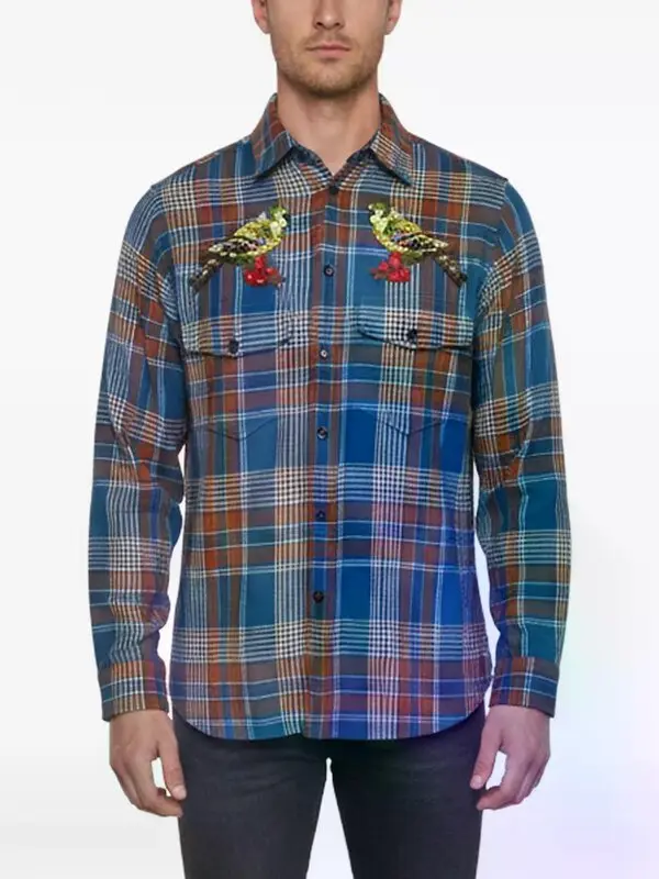 Gucci Bird-embroidered Plaid Shirt