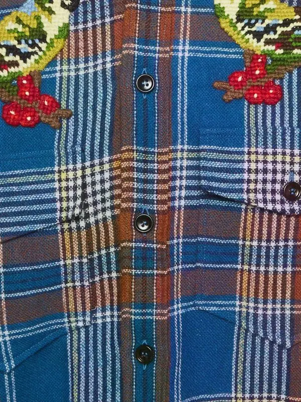 Gucci Bird-embroidered Plaid Shirt