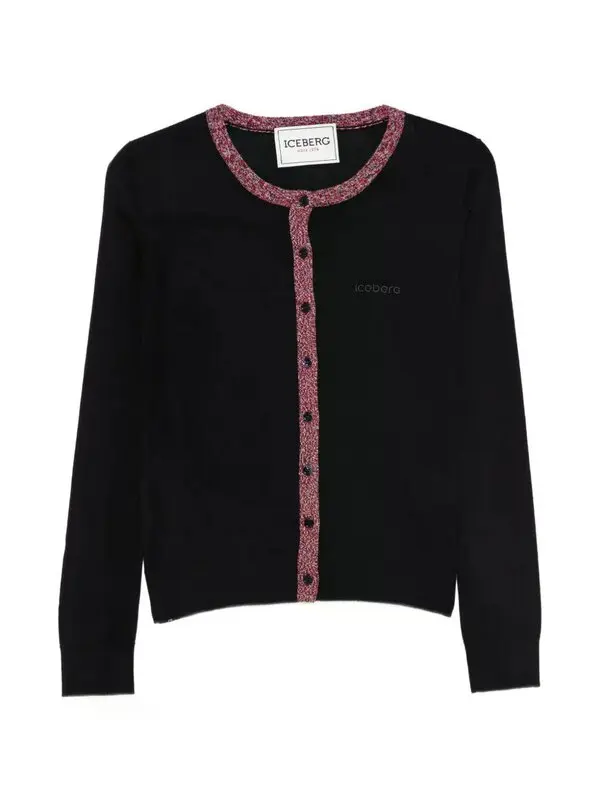 Iceberg Logo-embroidered Marl-trim Cardigan - Black
