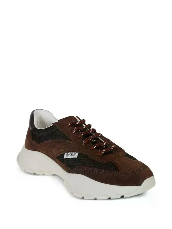 Prada Mesh Fabric And Suede Sneakers - Brown