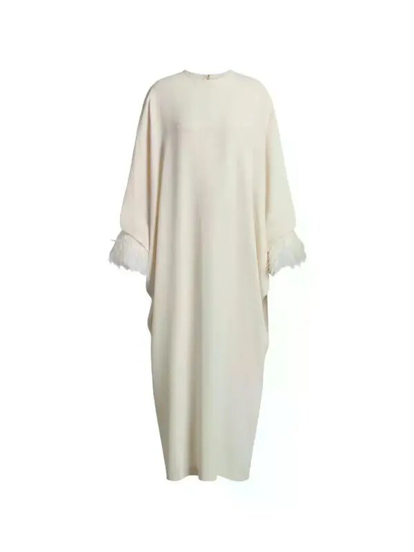 Alberta Ferretti Feather-trim Long-sleeve Maxi Dress