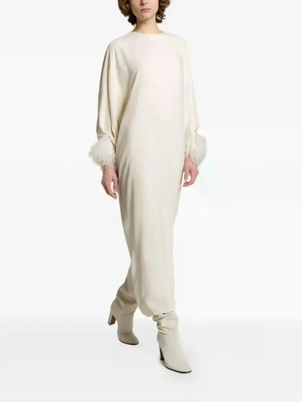 Alberta Ferretti Feather-trim Long-sleeve Maxi Dress