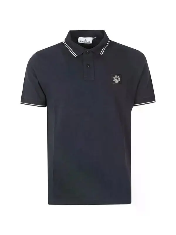 Stone Island 2200010 Organic Cotton Piqué With Stretch Slim-fit Short-sleeve Polo With Compass Patch - Blue