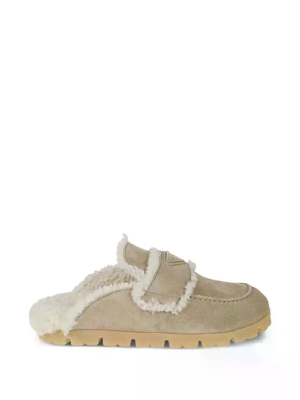 Prada Suede And Shearling Mules