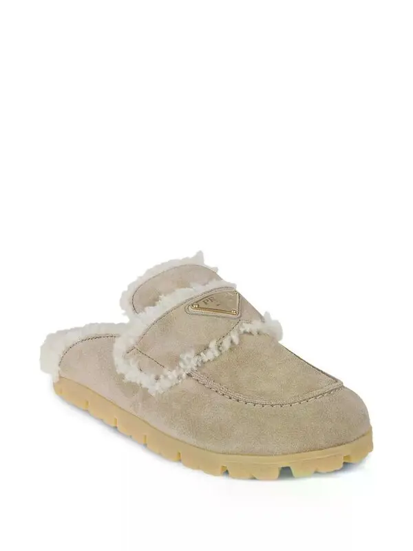 Prada Suede And Shearling Mules