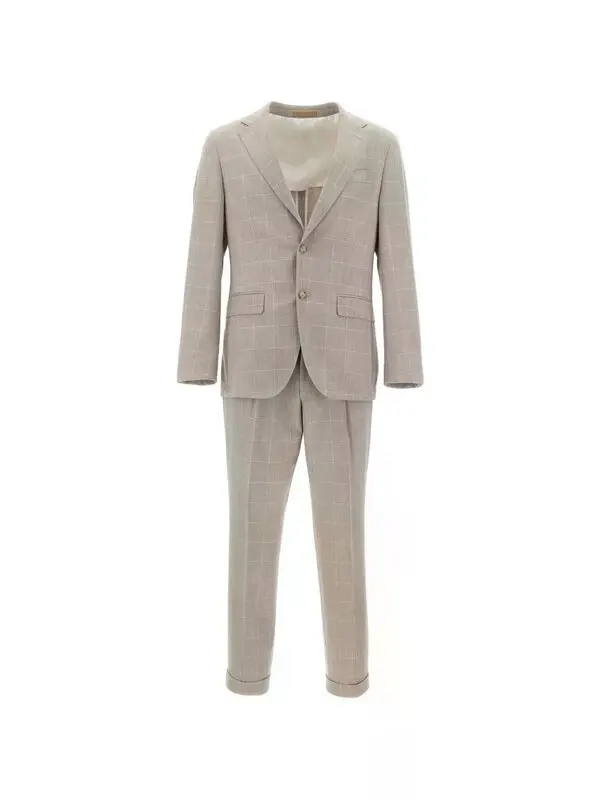 BOSS Two-piece Slim-fit Suit In Checked Italian Wool - Neutrals