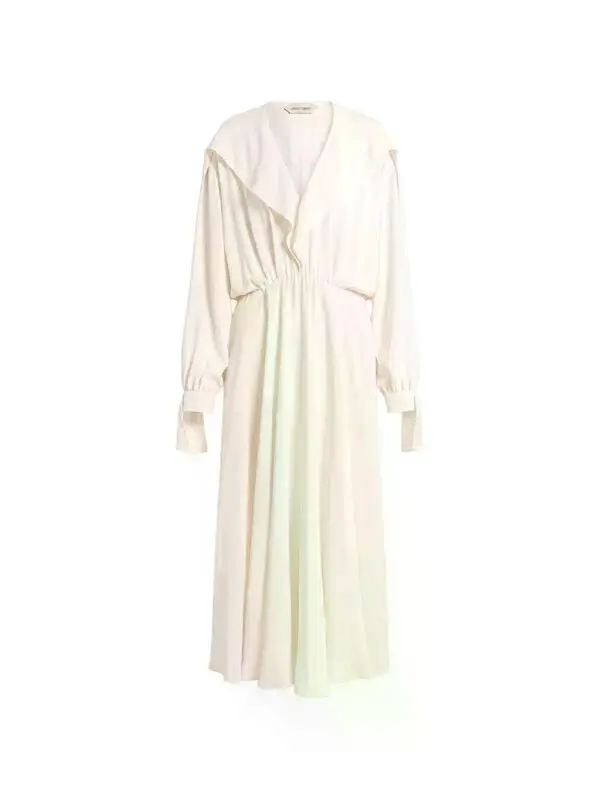 Alberta Ferretti Ruffled-collar Belted Midi Dress - Neutrals