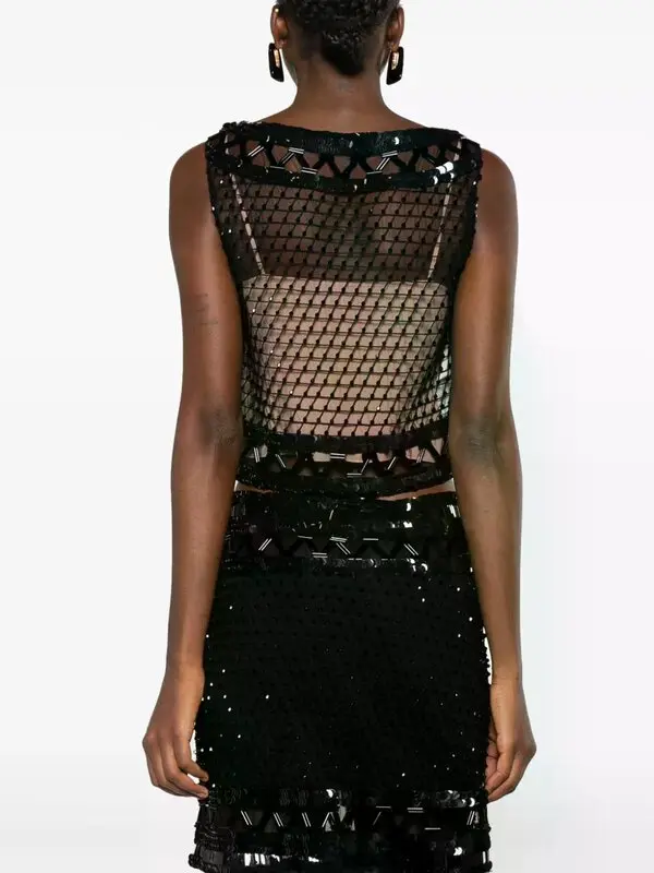 Alberta Ferretti Embellished Mesh Sleeveless Crop Top