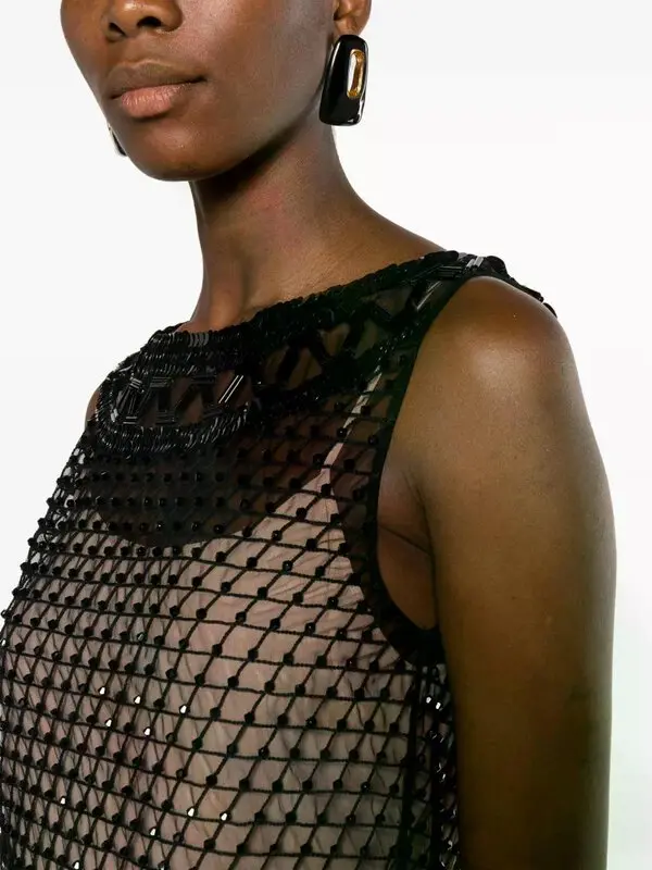 Alberta Ferretti Embellished Mesh Sleeveless Crop Top