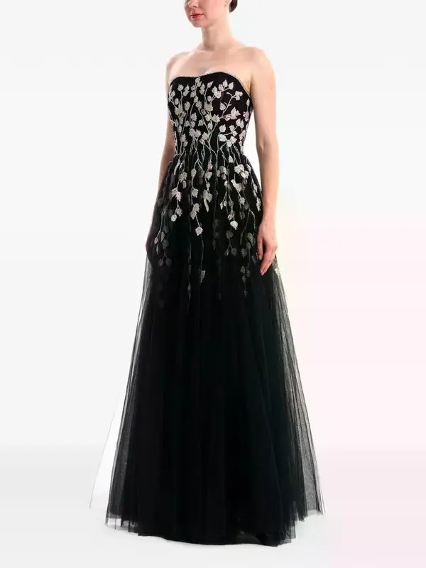 DINA MELWANI Floral-embroidered Strapless Maxi Dress