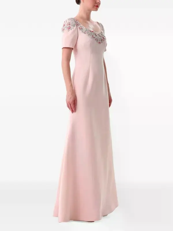 DINA MELWANI Floral-embellished Scoop-neck Maxi Dress - Pink