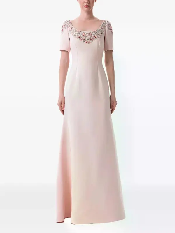 DINA MELWANI Floral-embellished Scoop-neck Maxi Dress - Pink