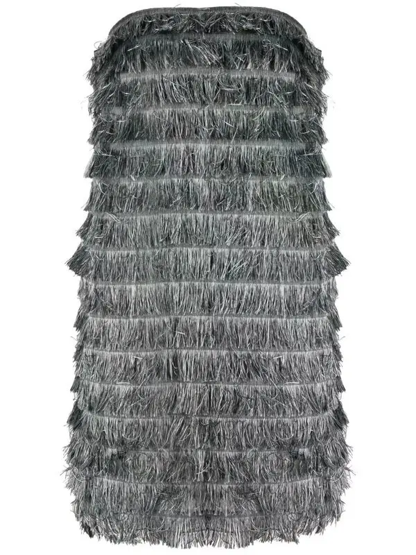 Alberta Ferretti Fringed Strapless Short Dress
