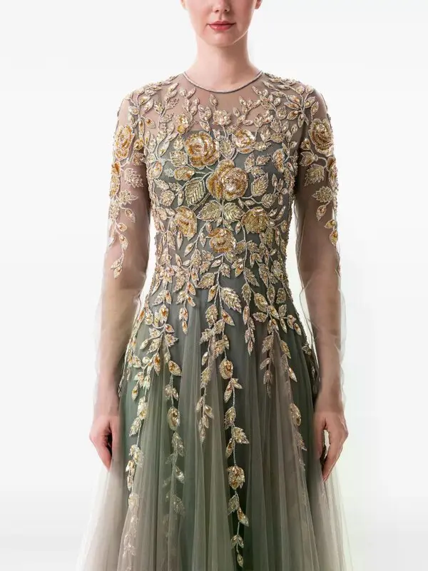 DINA MELWANI Floral-embroidered Chiffon Maxi Dress
