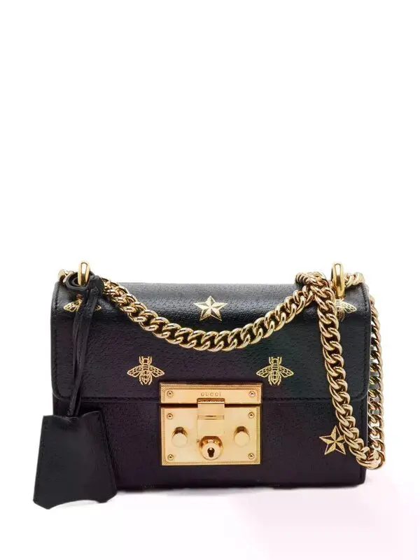 Gucci Small Padlock Bee And Star Shoulder Bag - Black