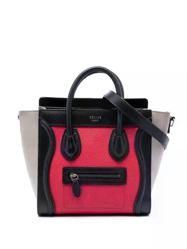 Celine 2017 Nano Tricolor Nubuck And Calfskin Luggage Tote Satchel - Red