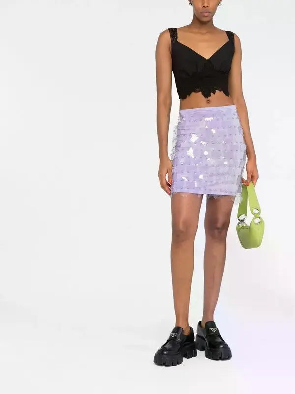 Rabanne Cropped Lace Top - Black