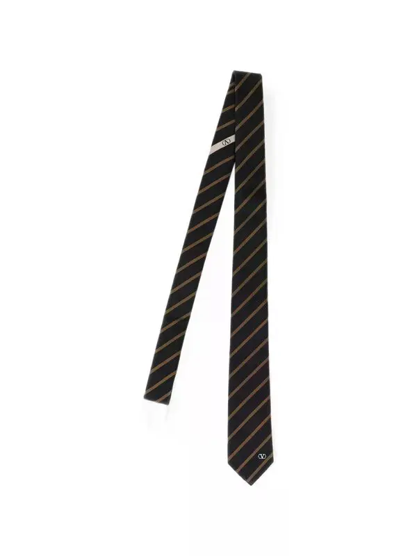 Valentino Garavani Vlogo Signature Regimental Striped Tie - Black