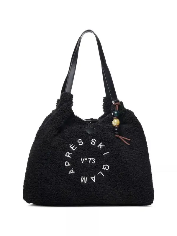 V°73 Ski Glam Embroidered Teddy-effect Shoulder Bag - Black