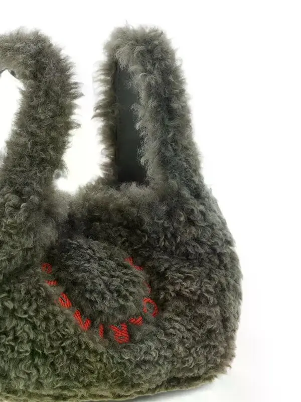 Stella McCartney Logo-embroidered Shearling-effect Shoulder Bag