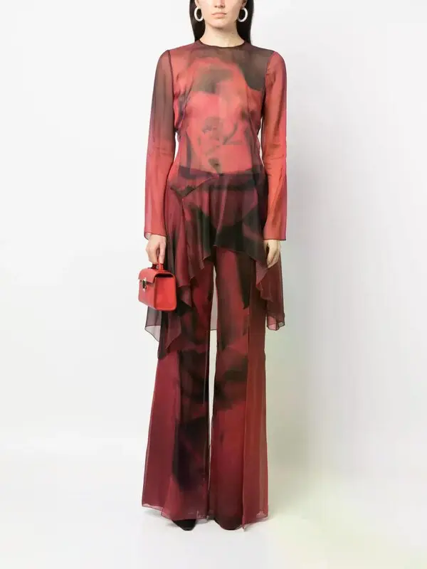 Alberta Ferretti Semi-sheer Rose-print Blouse