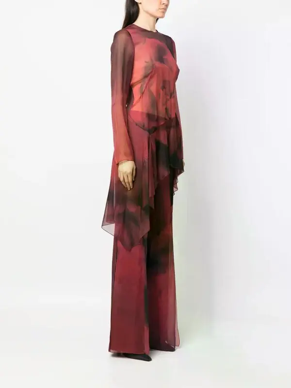 Alberta Ferretti Semi-sheer Rose-print Blouse