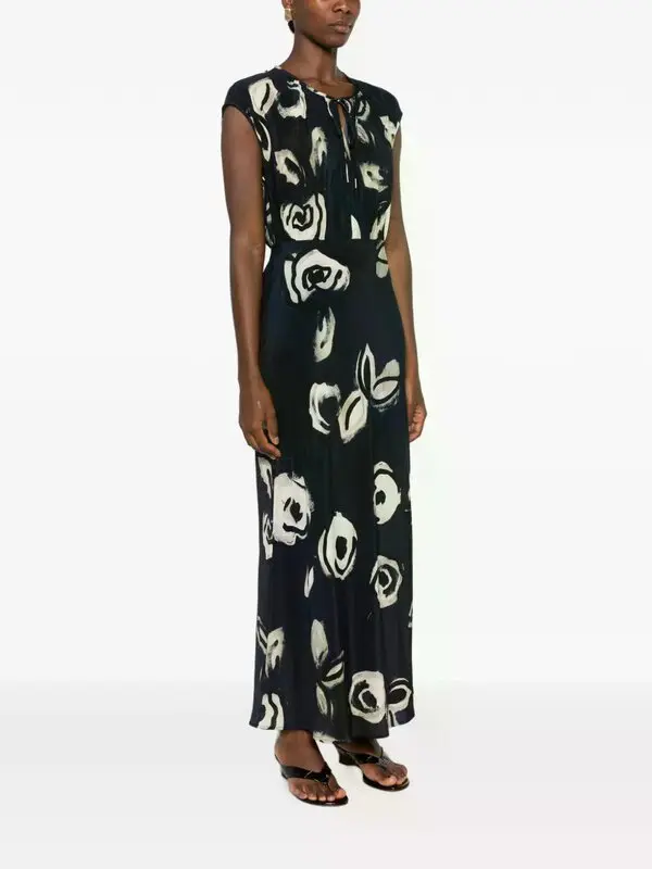 Max Mara Long Printed Crepe De Chine Dress