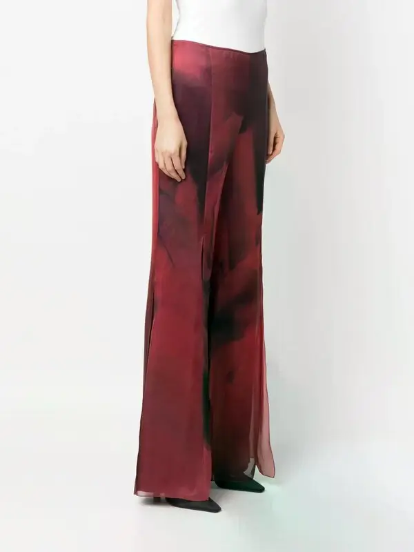 Alberta Ferretti Rose-print Silk Flared Trousers