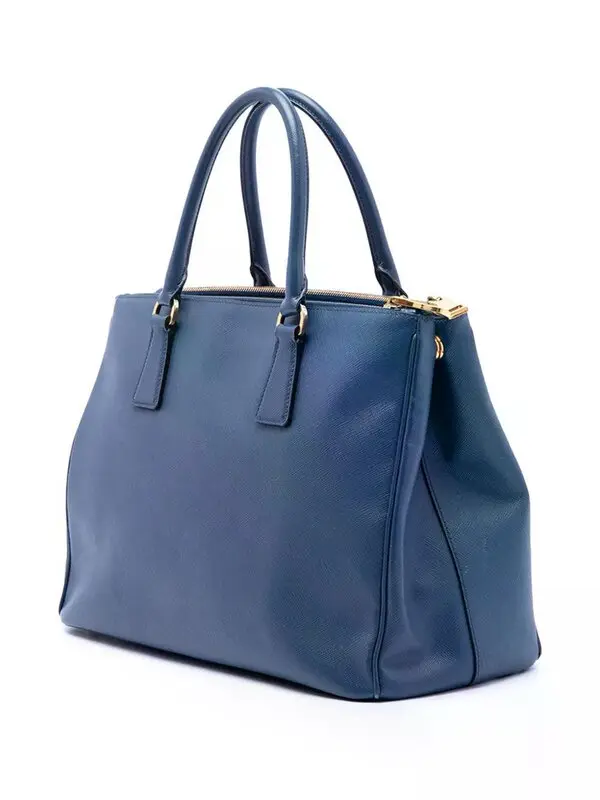 Prada 2013-2026 Large Saffiano Lux Galleria Double Zip Tote Bag - Blue