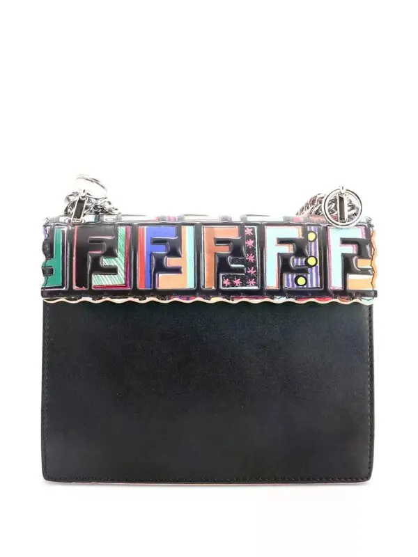 Fendi Kan I Bag Zucca Embossed Patent And Leather Small Crossbody Bag - Black