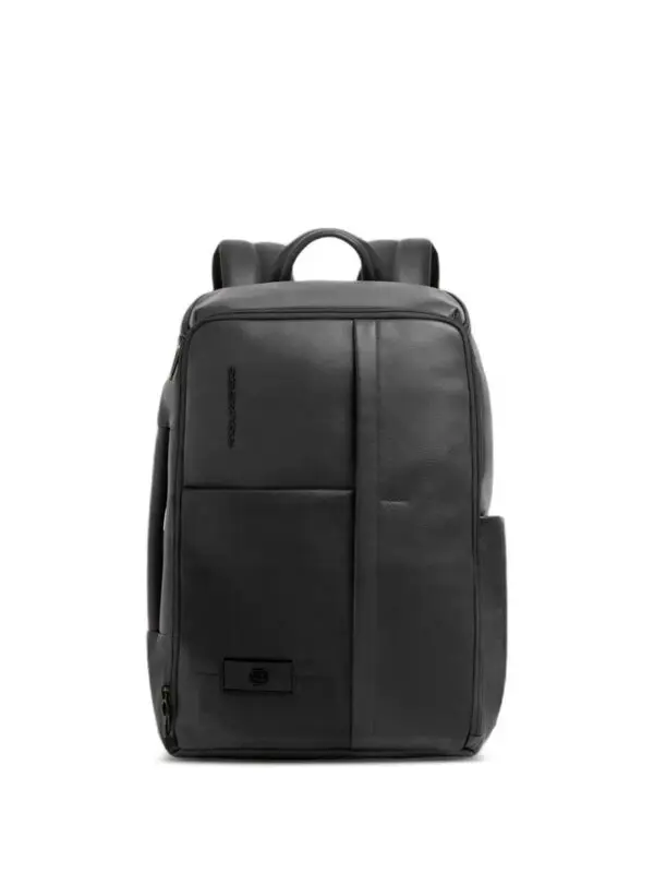 PIQUADRO Logo-embossed Leather Backpack - Black