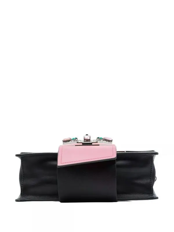 Prada 2010-2026 City Calf Crystal Embellished Ribbon Bag Crossbody Bag - Black