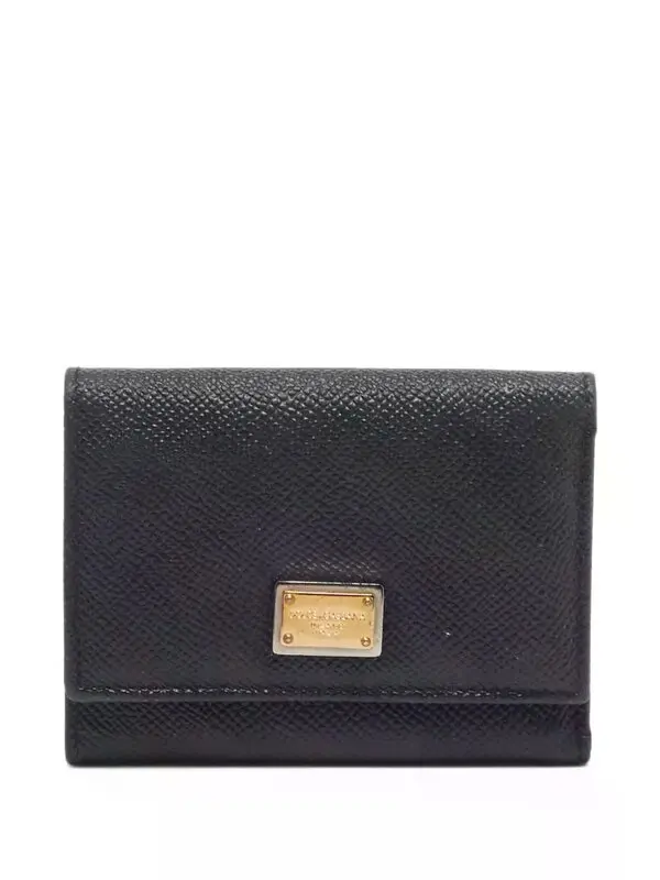 Dolce & Gabbana Logo Plaque Trifold Leather Wallet - Black