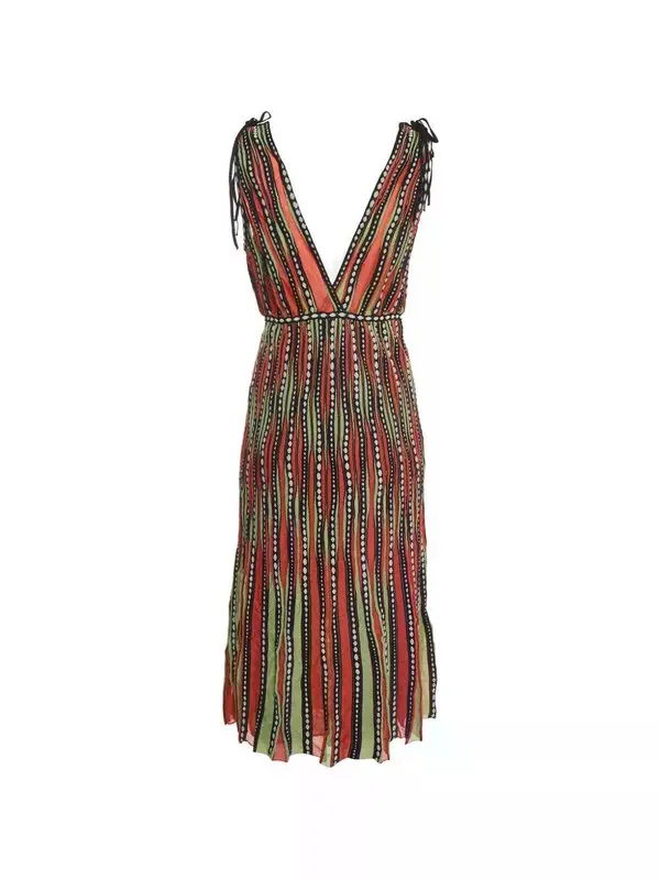 Missoni Sleeveless V-neck Patterned A-line Midi Dress