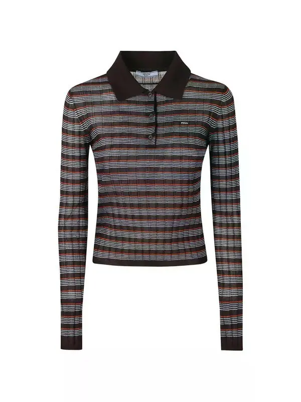 Prada Striped Cashmere And Silk Polo Shirt - Brown