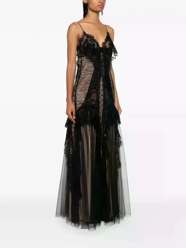 Alberta Ferretti Lace-panelled Ruffled Maxi Dress
