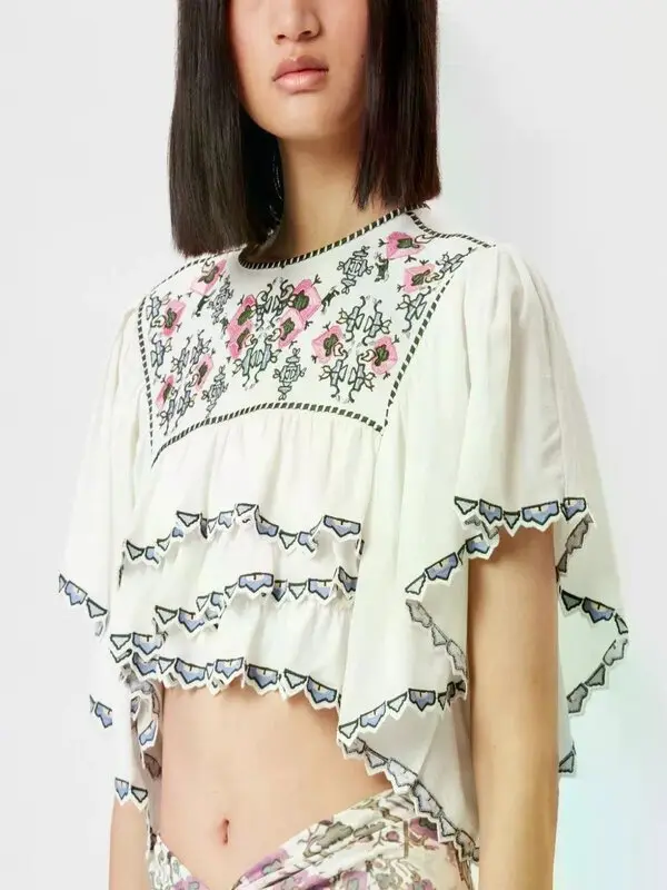 Isabel Marant Étoile Sana Embroidered Ruffled Blouse