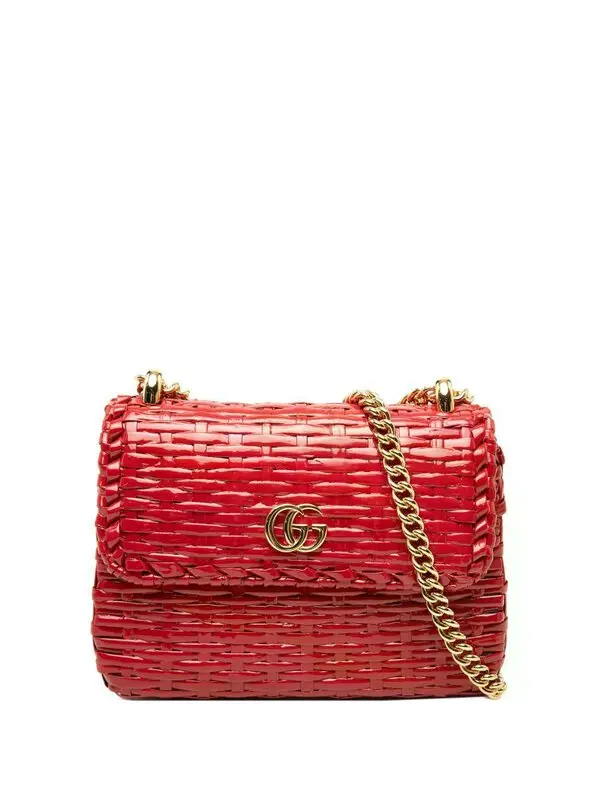 Gucci 2016-2026 Mini Gg Marmont Glazed Wicker Flap Crossbody Bag