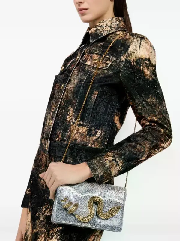 Roberto Cavalli Snake-motif Leather Clutch Bag - Grey