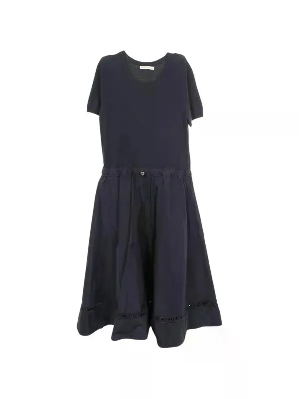 Moncler 2000s Color-block Rayon Navy Logo-embroidered Flared Dress