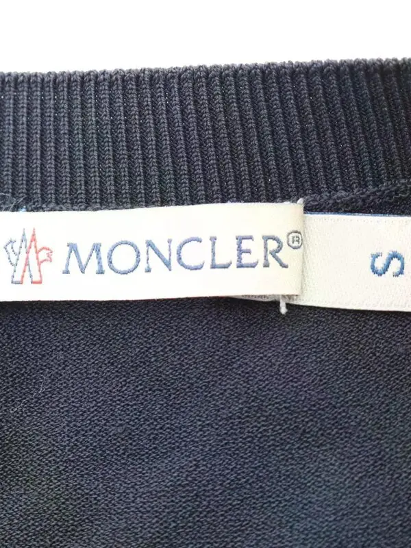Moncler 2000s Color-block Rayon Navy Logo-embroidered Flared Dress