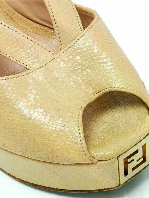 Fendi Embossed-leather Slingback Platform Sandals